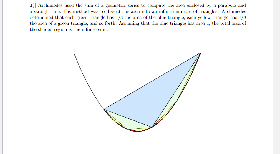 Solved 1)] Archimedes used the sum of a geometric series to | Chegg.com