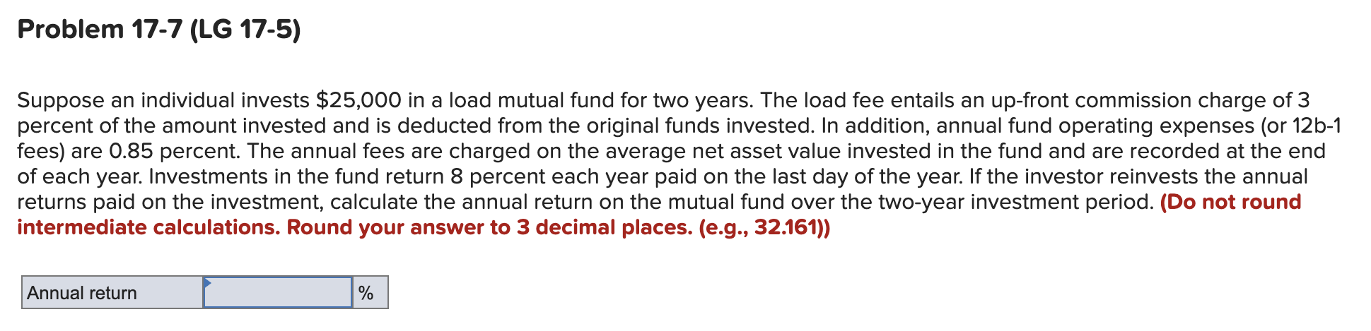 Solved Problem 17-7 (LG 17-5) Suppose an individual invests | Chegg.com Solved Problem 17-7 (LG 17-5) Suppose an individual invests | Chegg.com