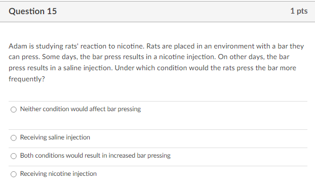 Solved Question 15Adam is studying rats' reaction to | Chegg.com