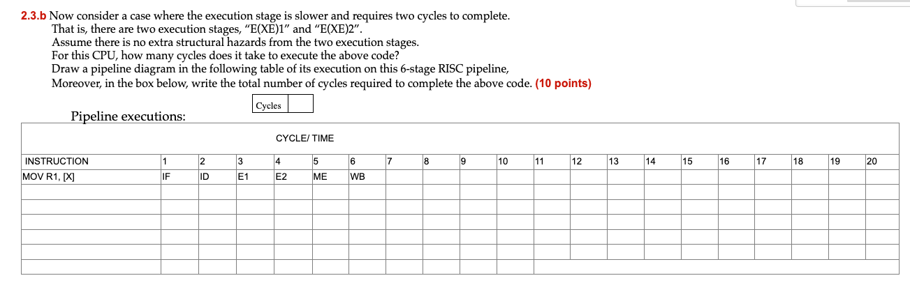 Solved 2.3.b Now consider a case where the execution stage | Chegg.com