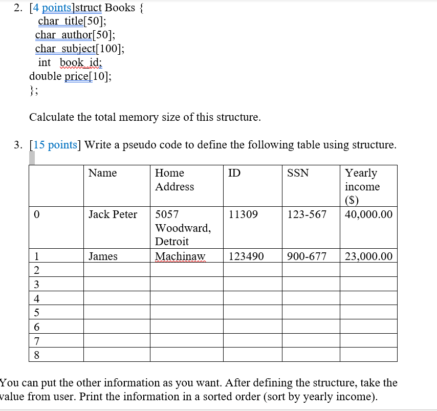 Solved 2. [4 points]struct Books { char title[50]; char | Chegg.com