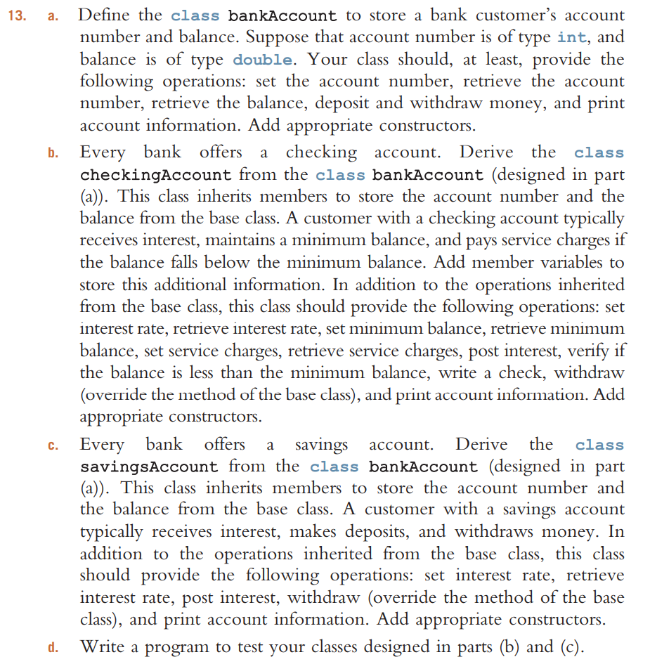 Solved 13. a. a Define the class bankAccount to store a bank | Chegg.com