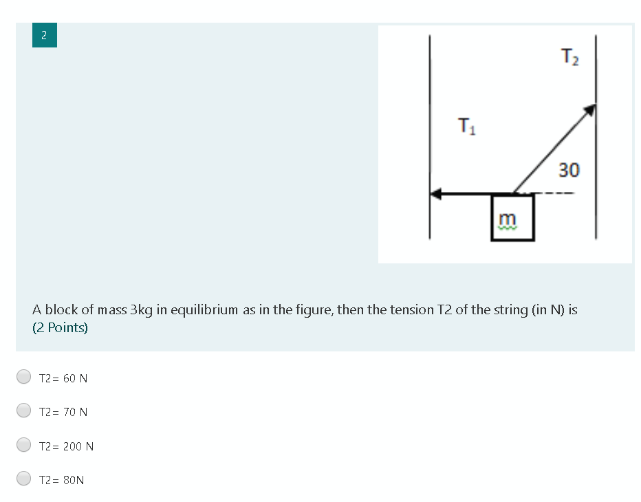 Solved 2 T2 T1 30 m A block of mass 3kg in equilibrium as in | Chegg.com
