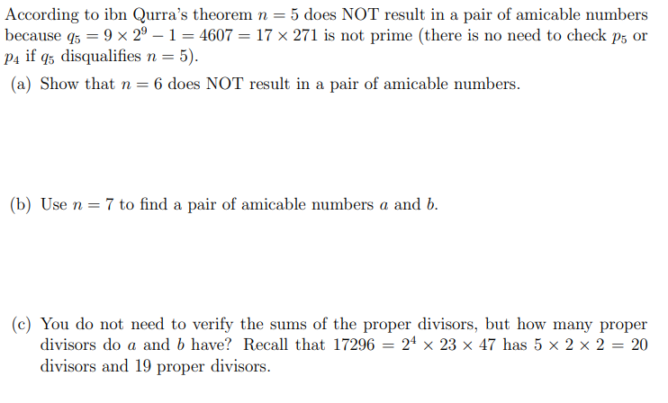 According to ibn Qurra's theorem n=5 does NOT result | Chegg.com
