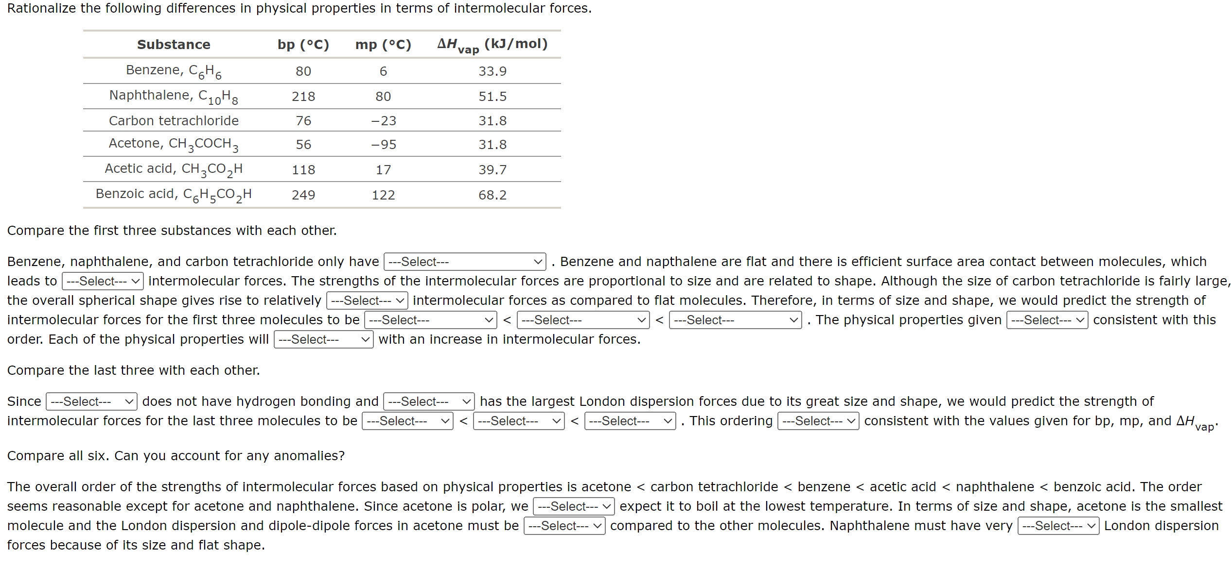 Solved Rationalize the following differences in physical | Chegg.com