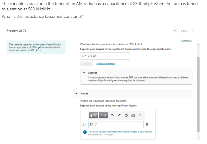 Solved The variable capacitor in the tuner of an AM radio | Chegg.com