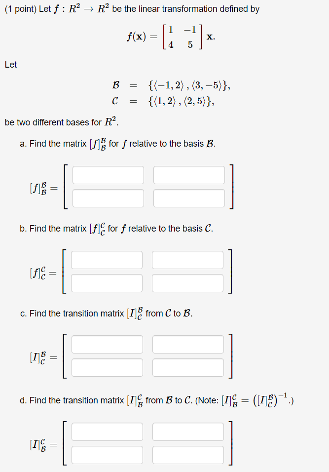 Solved (1 point) Let f:R2→R2 be the linear transformation | Chegg.com