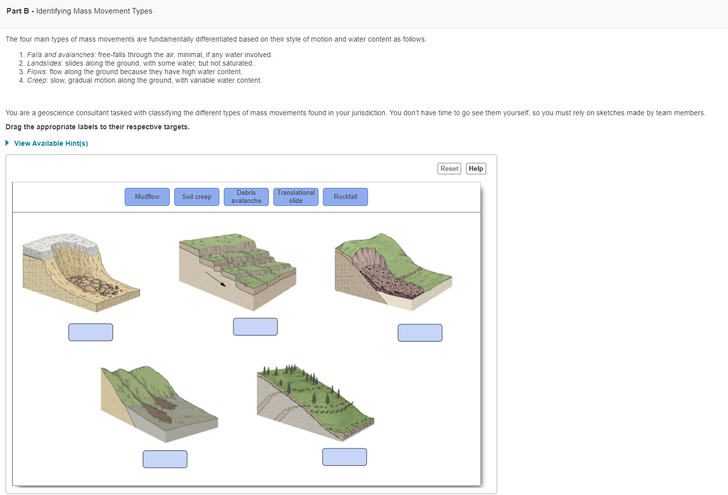 Solved Part B - Identifying Mass Movement Types The four | Chegg.com