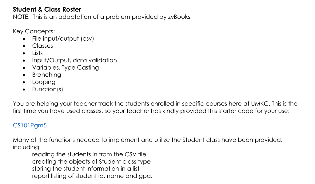 Student & Class Roster NOTE: This is an adaptation of | Chegg.com
