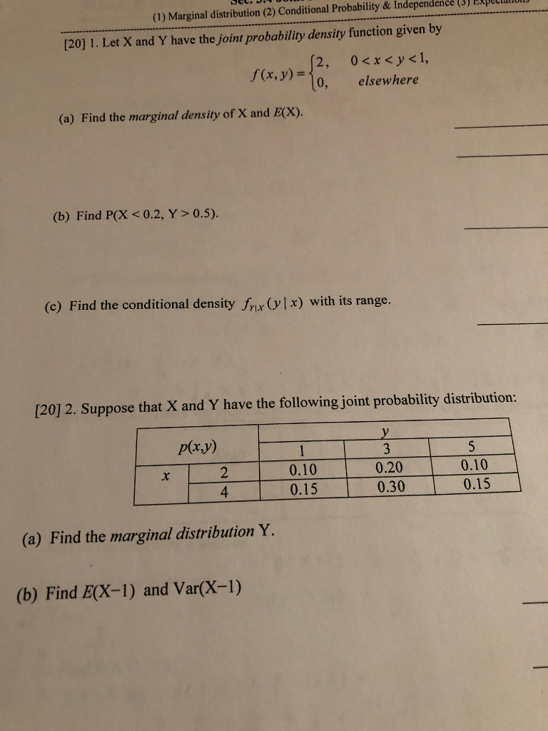 Solved (3) Expeclaiu (1) Marginal distribution (2) | Chegg.com