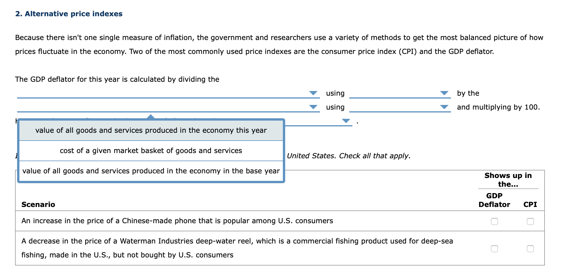Solved 2 Alternative Price Indexes Because There Isn t One Chegg