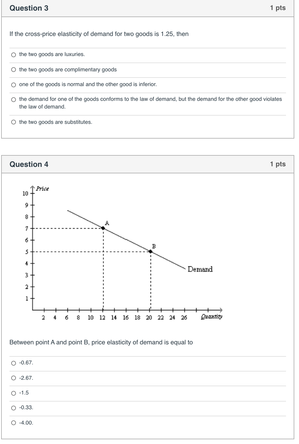 Solved Question 3 1 pts If the cross-price elasticity of | Chegg.com