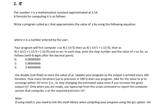 Solved 1.π The number π is a mathematical constant | Chegg.com