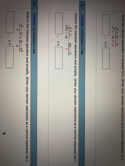 Solved Write the rational expression in simplest form. | Chegg.com