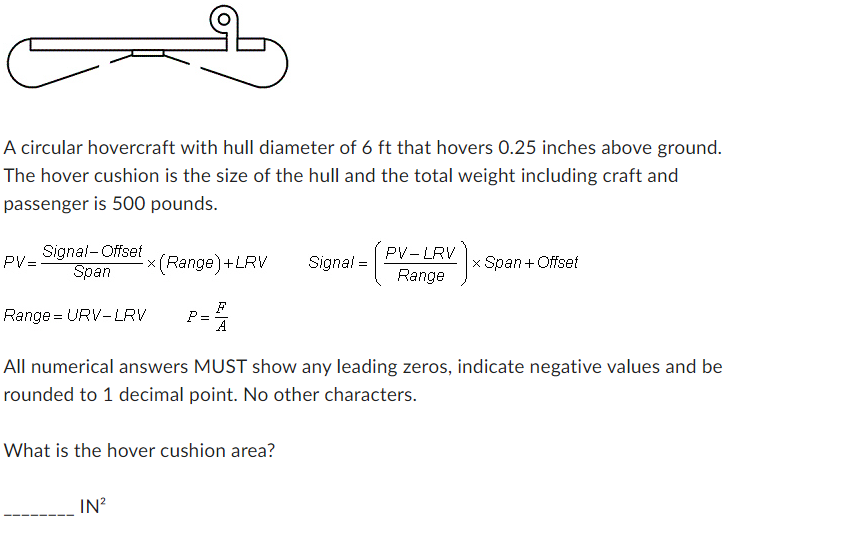 Solved A circular hovercraft with hull diameter of 6ft that | Chegg.com