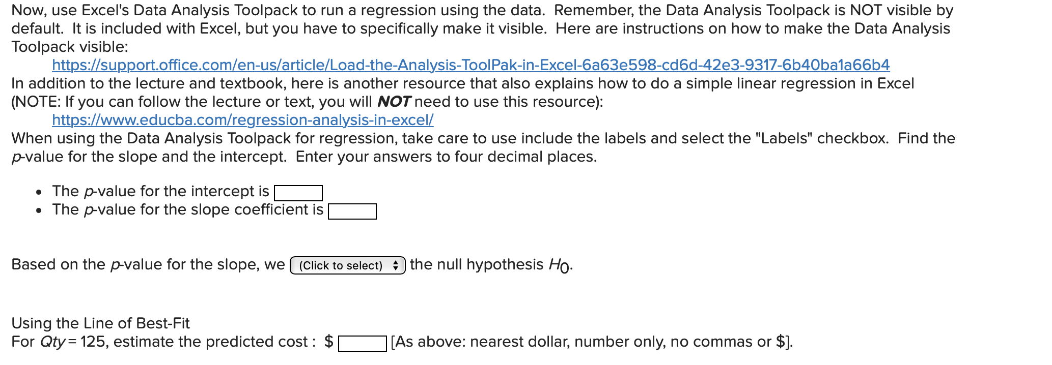 Solved Enter the following data points into Excel and | Chegg.com