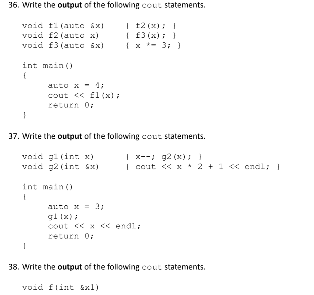 Solved 36. Write the output of the following cout | Chegg.com