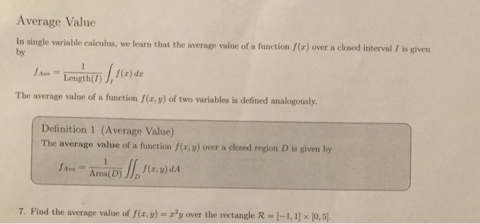 Solved: In Single Variable Calculus, We Learn That The Ave... | Chegg.com