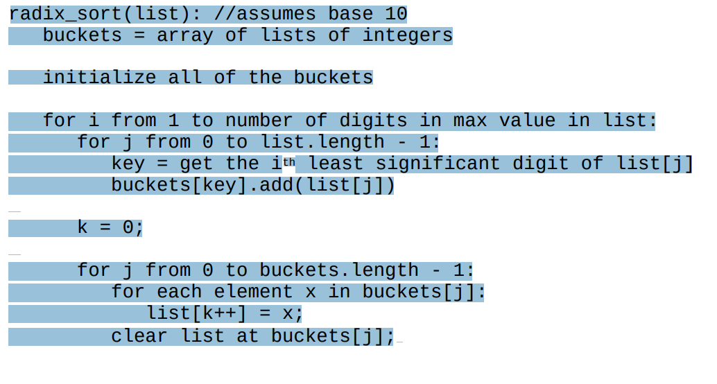 radix_sort(list): //assumes base 10 buckets = array | Chegg.com