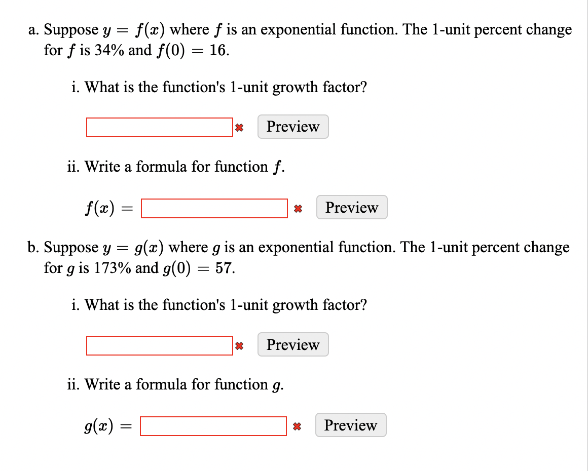 Solved a. Suppose y=f(x) where f is an exponential function. | Chegg.com