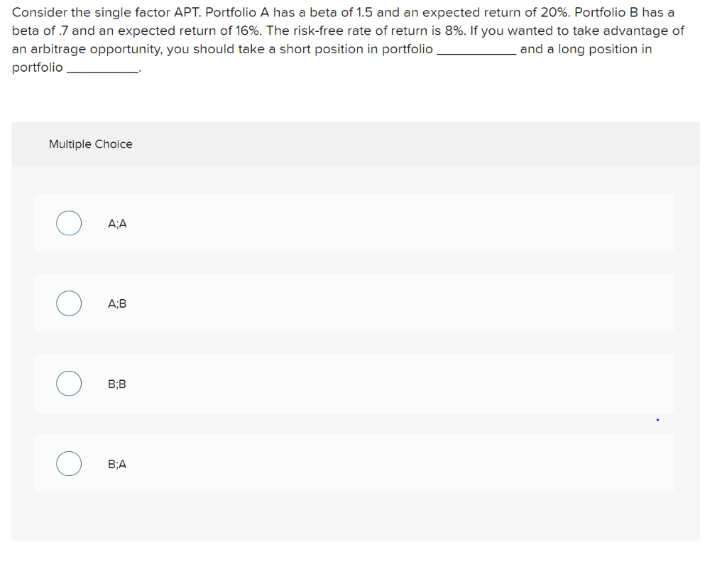 Solved Consider the single factor APT. Portfolio A has a | Chegg.com