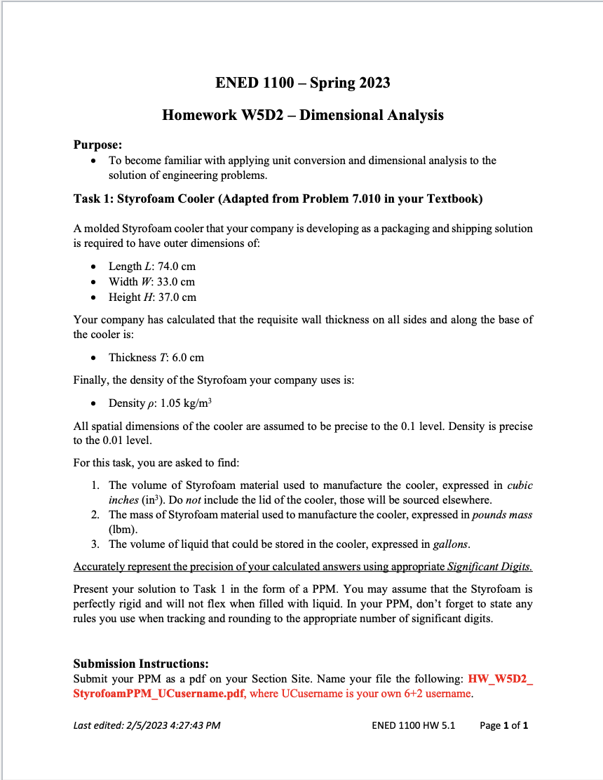 Solved Ened 1100 Spring 2023 Homework W5d2 Dimensional 
