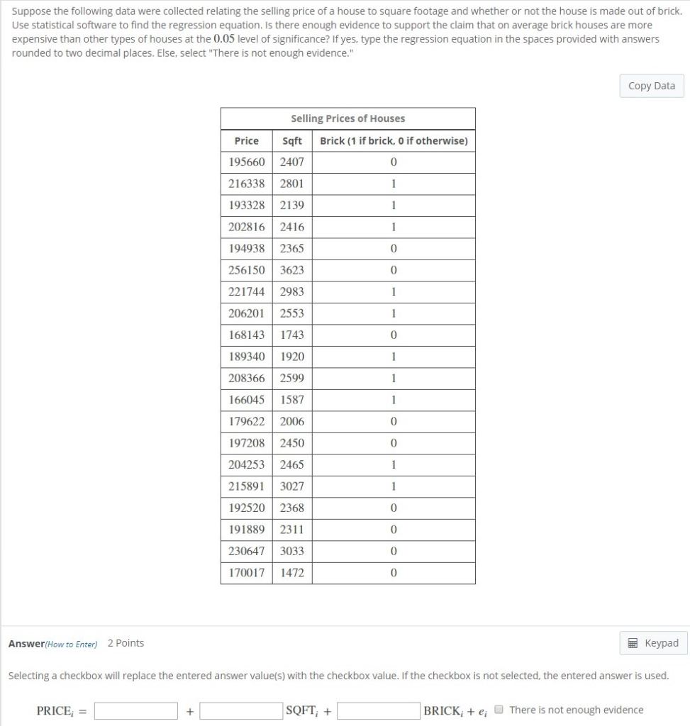 Solved Suppose the following data were collected relating | Chegg.com
