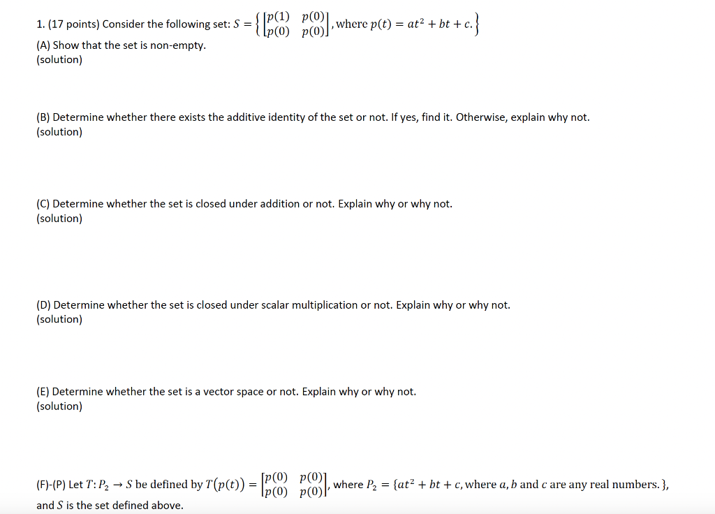 Solved 1. (17 points) Consider the following set: | Chegg.com