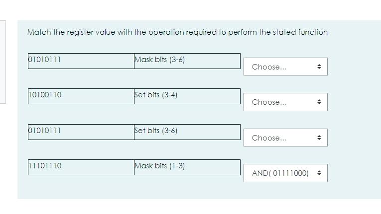 Solved Match the register value with the operation required | Chegg.com