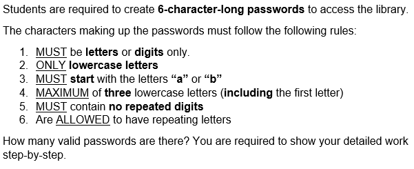 Solved Students are required to create 6-character-long | Chegg.com
