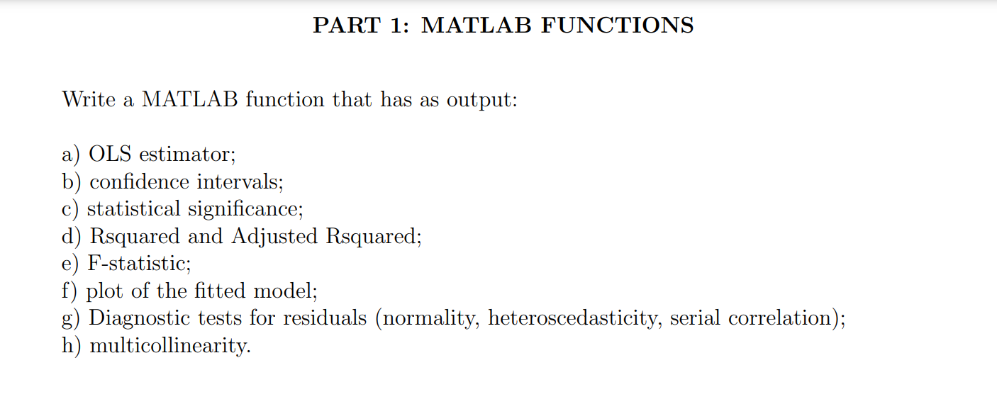 Solved PART 1: MATLAB FUNCTIONS Write a MATLAB function that | Chegg.com
