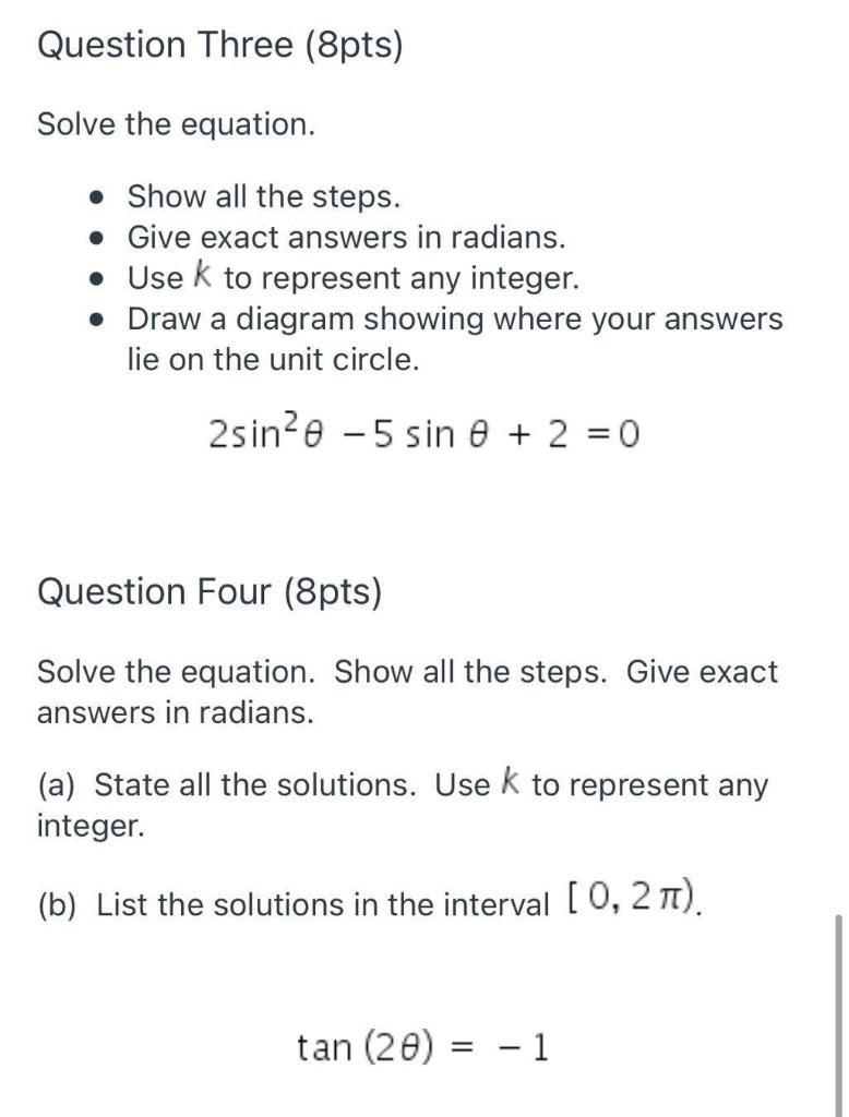 Solved Question Three (8pts) Solve the equation. • Show all | Chegg.com