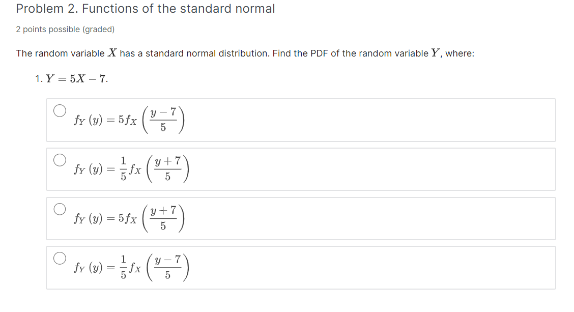 Solved Problem 2. Functions of the standard normal 2 points | Chegg.com