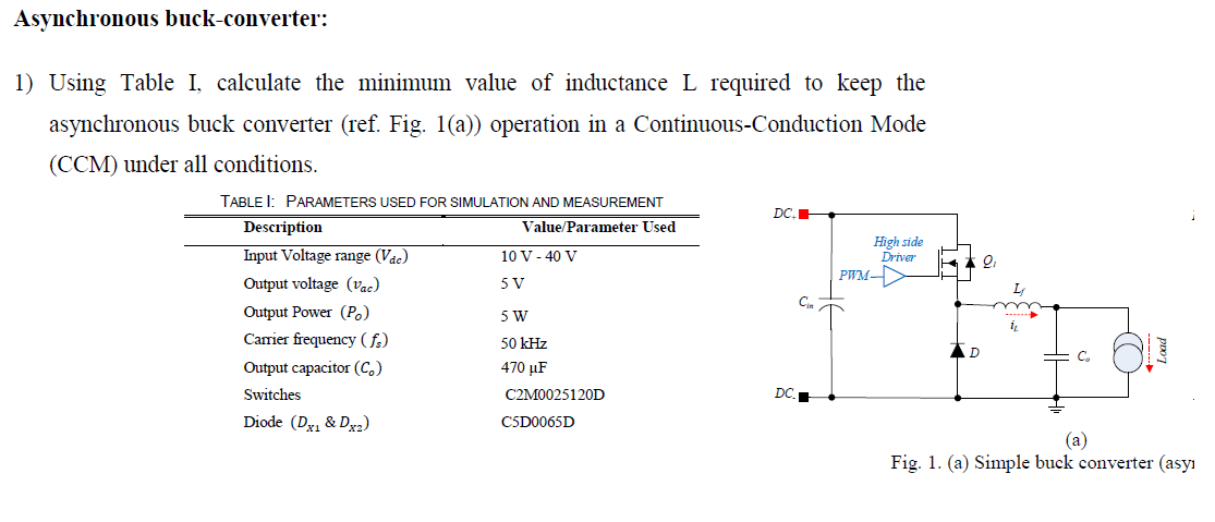 Solved Asynchronous buck-converter: 1) Using Table I, | Chegg.com