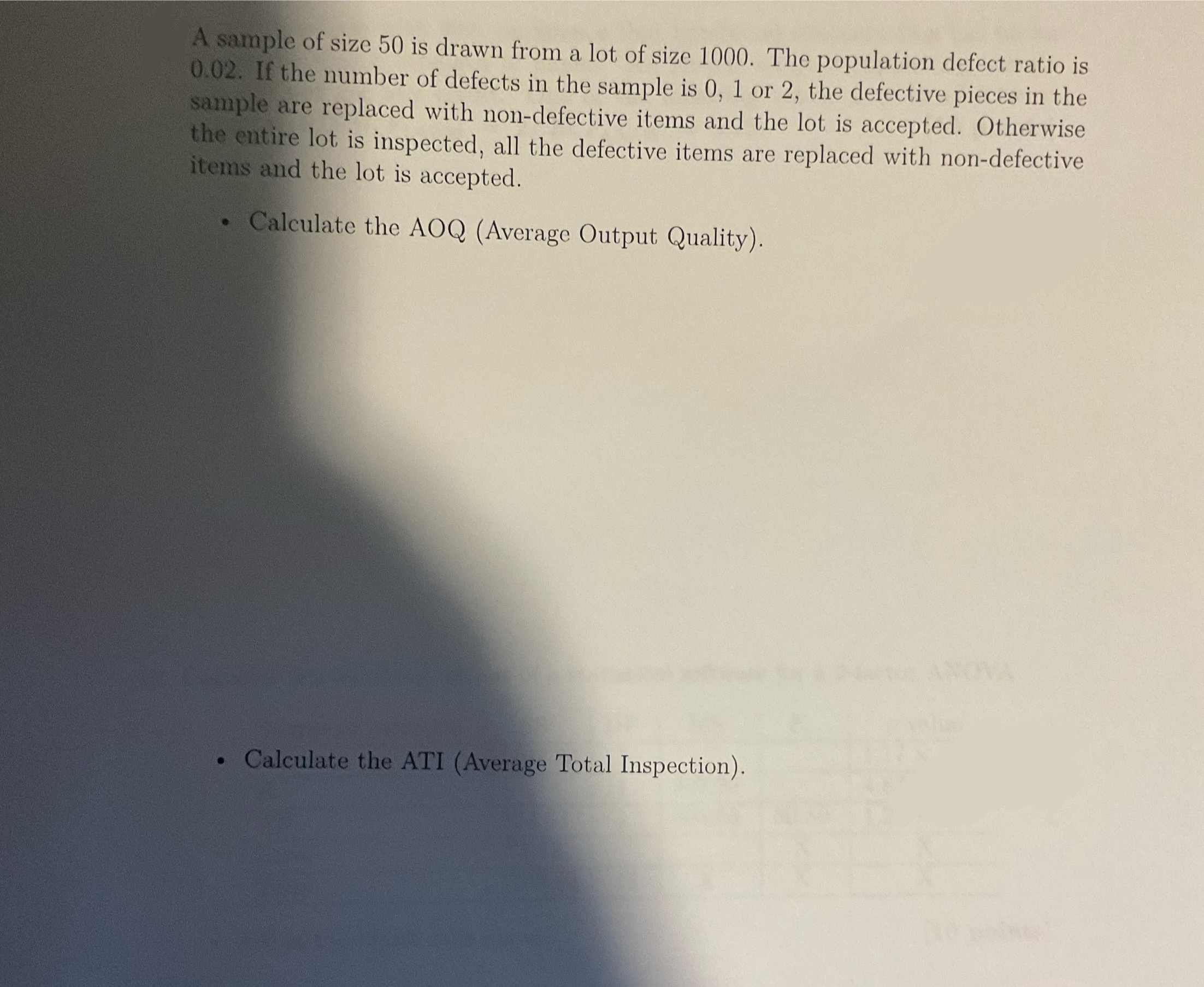 Solved A sample of size 50 is drawn from a lot of size 1000 | Chegg.com