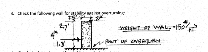 Solved 3. Check the following wall for stability against | Chegg.com