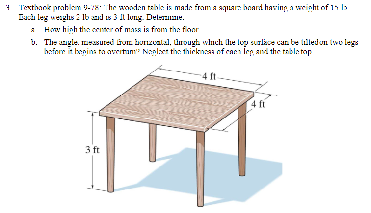 Solved Textbook problem 9-78: The wooden table is made from | Chegg.com