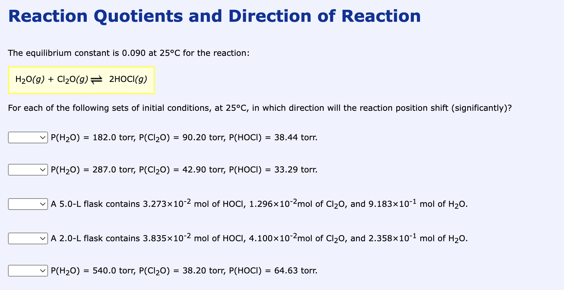 Solved Reaction Quotients and Direction of Reaction The | Chegg.com