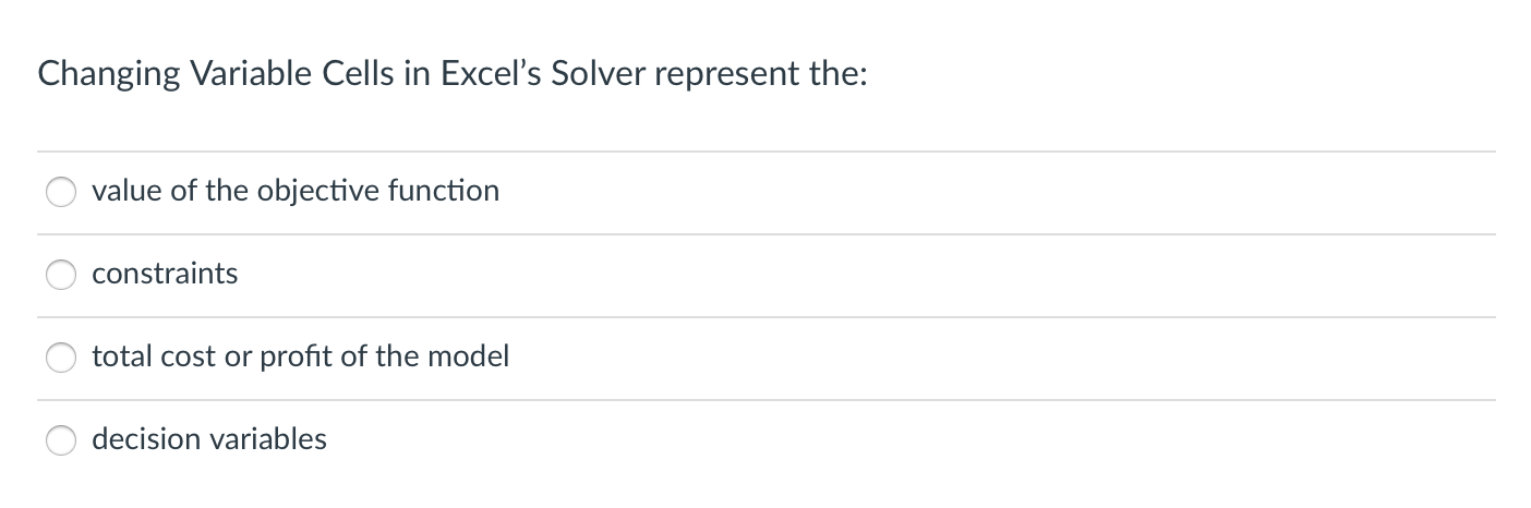 Solved Changing Variable Cells in Excel's Solver represent | Chegg.com
