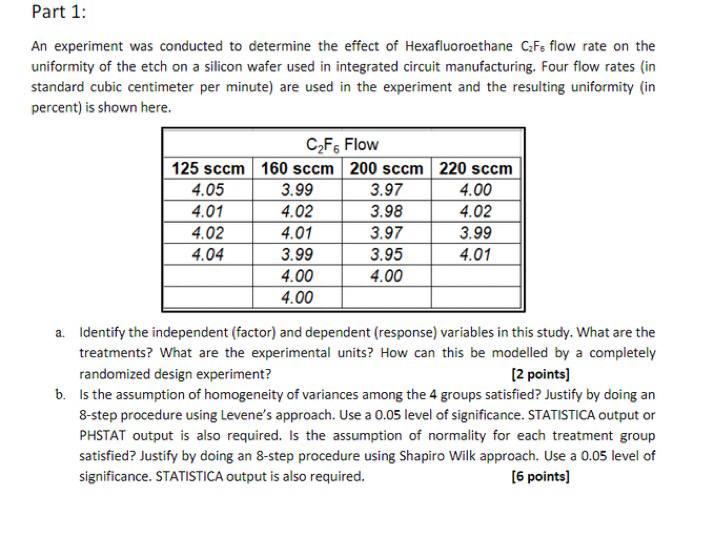 Solved Part 1: An experiment was conducted to determine the | Chegg.com