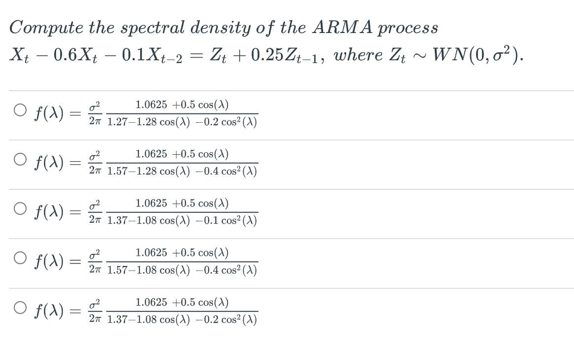 Solved Compute the spectral density of the ARMA process | Chegg.com