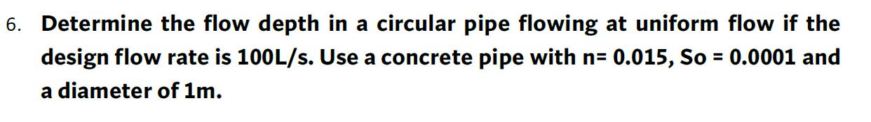 Solved Determine the flow depth in a circular pipe flowing | Chegg.com