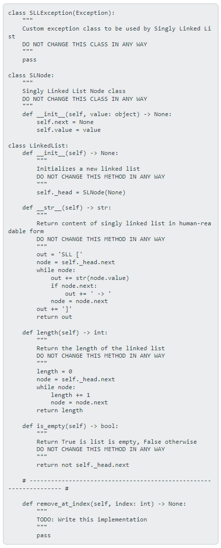 Solved Write a method remove_at_index(...) that removes the | Chegg.com