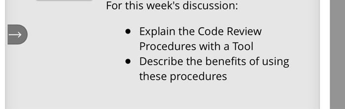 Solved For this week's discussion: » Explain the Code Review | Chegg.com