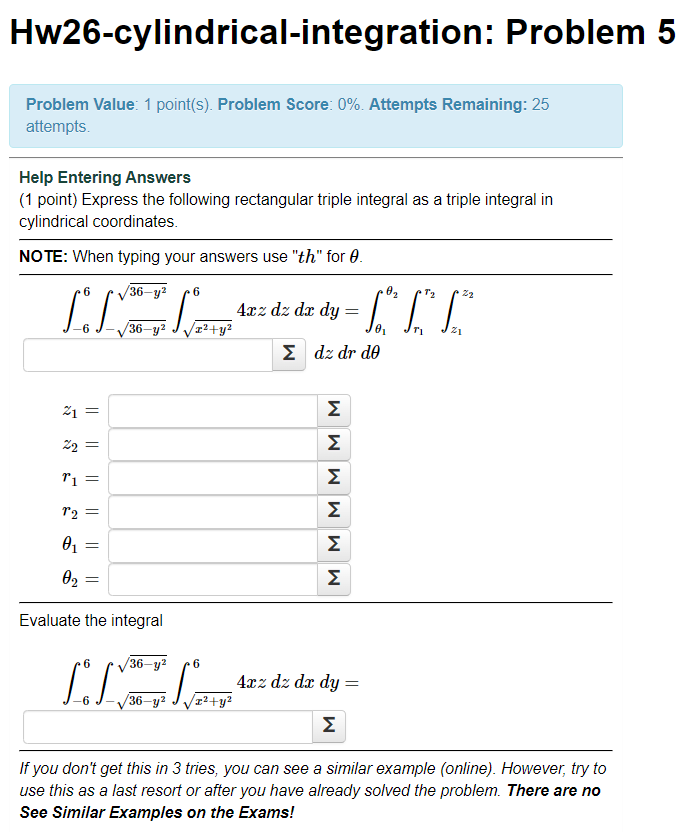 Solved Hw26-cylindrical-integration: Problem 5 Problem | Chegg.com