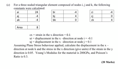 Solved c) For a three noded triangular element composed of | Chegg.com