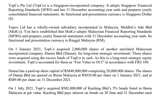 TopCo Pte Ltd (TopCo) is a Singapore-incorporated | Chegg.com