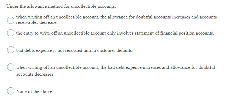 Solved Under the allowance method for uncollectible | Chegg.com