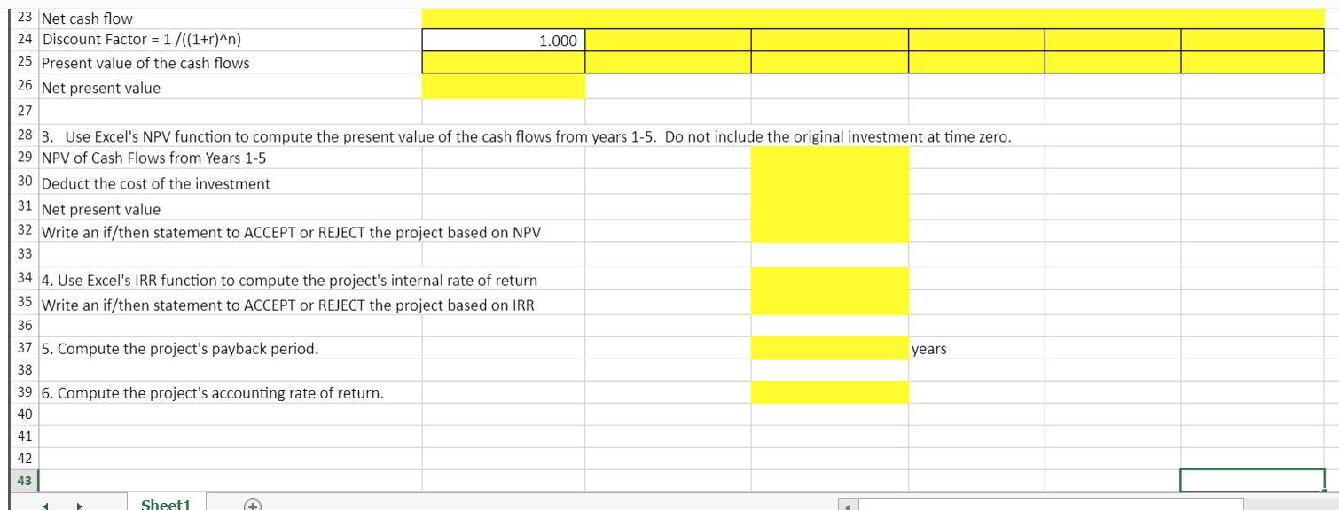 Comparison of Capital Budgeting Methods 1. Complete | Chegg.com