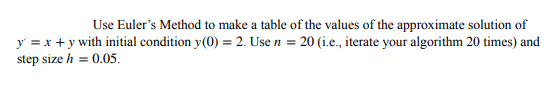 Solved Use Euler's Method to make a table of the values of | Chegg.com